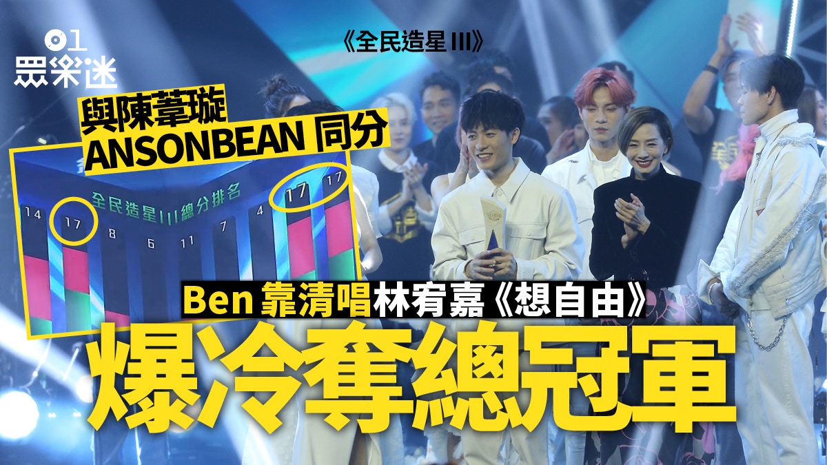 全民造星III│Ben爆冷奪冠 陳葦璇ANSONBEAN同分由全民投票分勝負