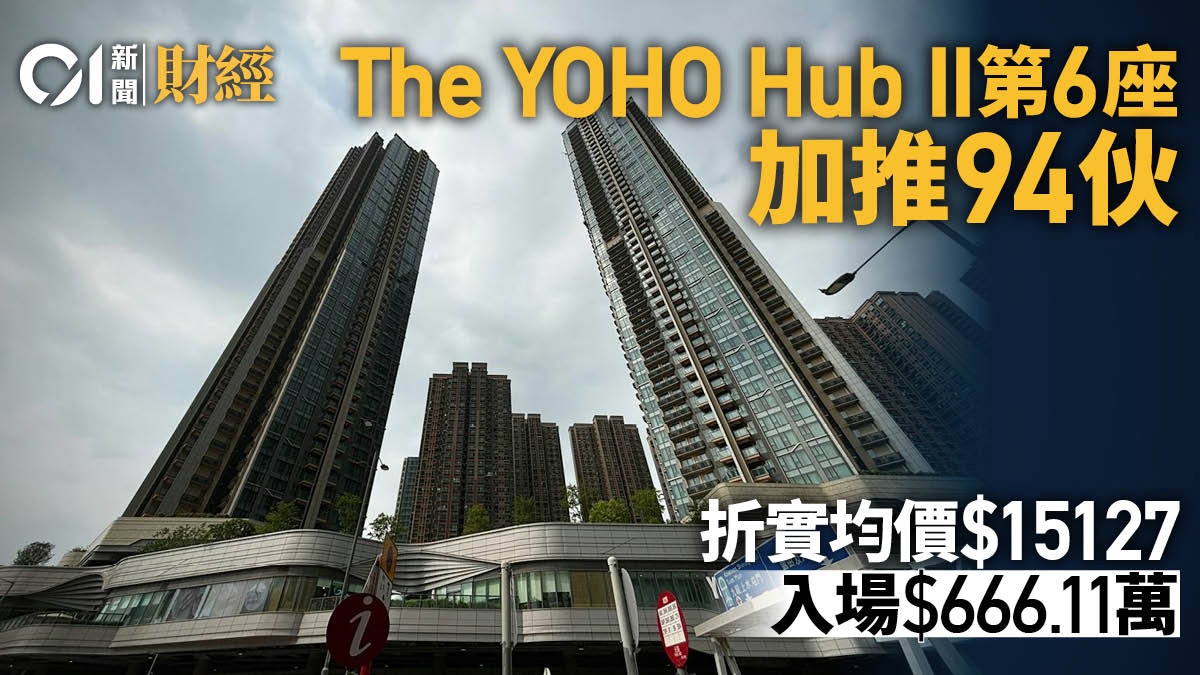 The YOHO Hub II第6座加推94伙 折實均價15127元 入場666.11萬